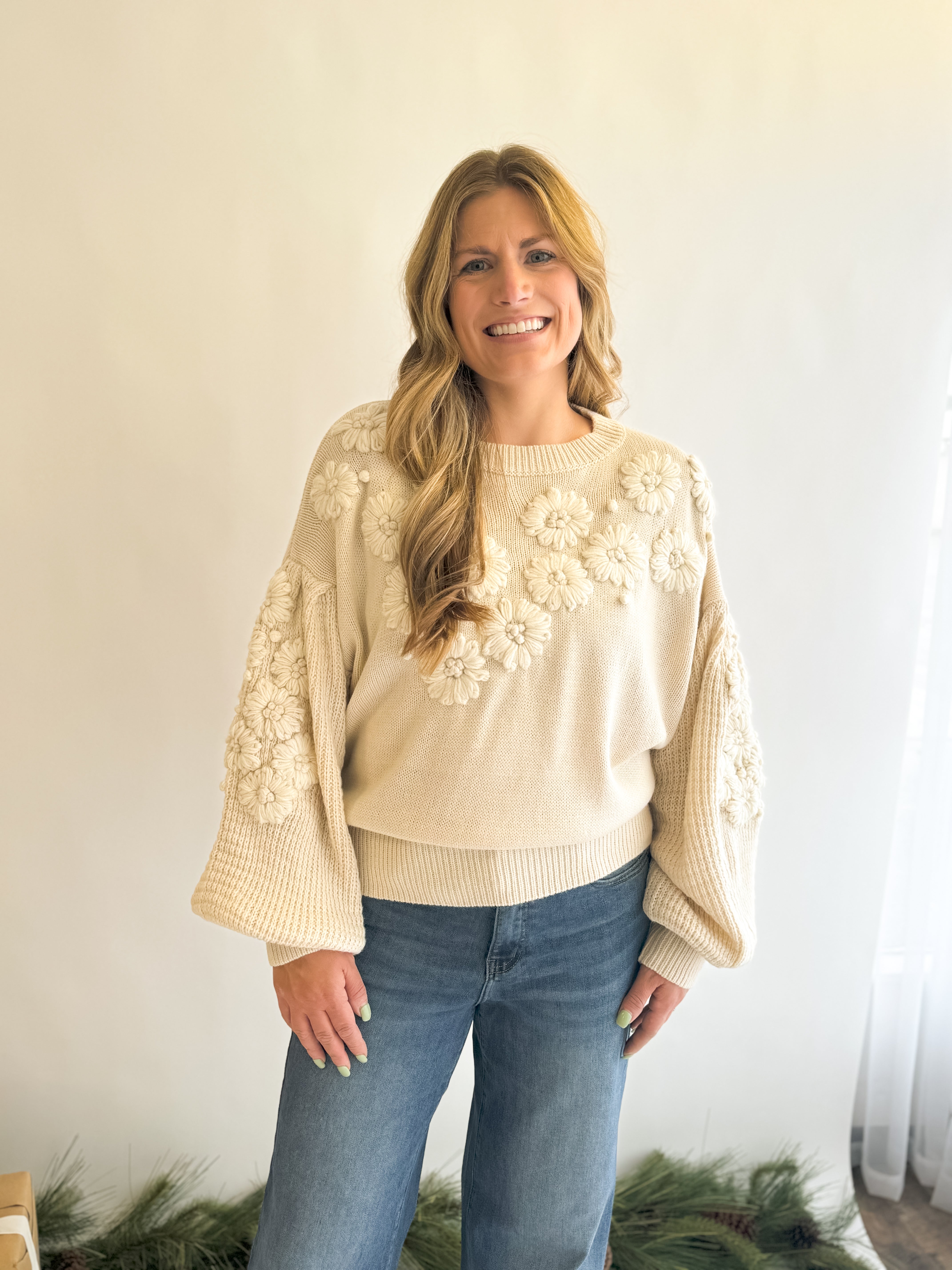 Hand Embroidered Flower Sweater – hello em collection
